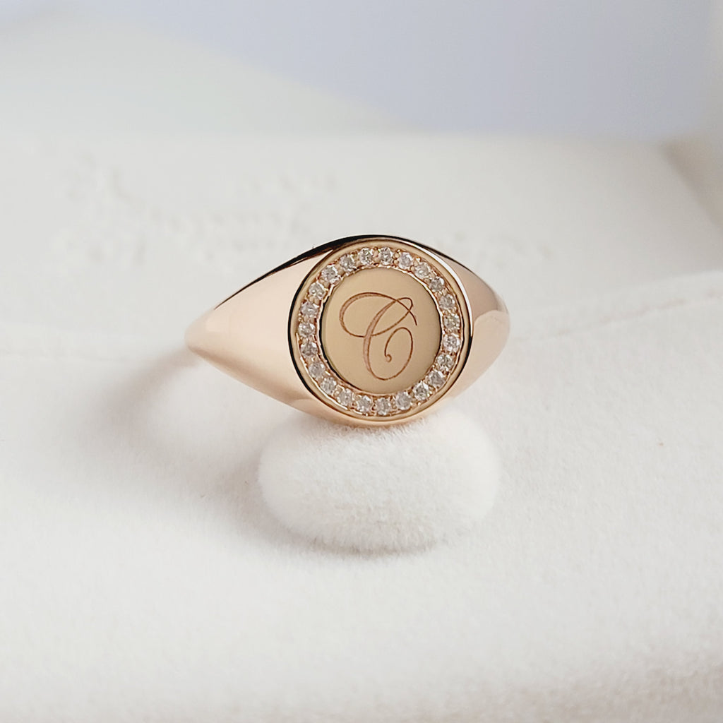 Personalized Diamond Signet Ring in 14k Solid Gold – Beauties Jewelry NYC