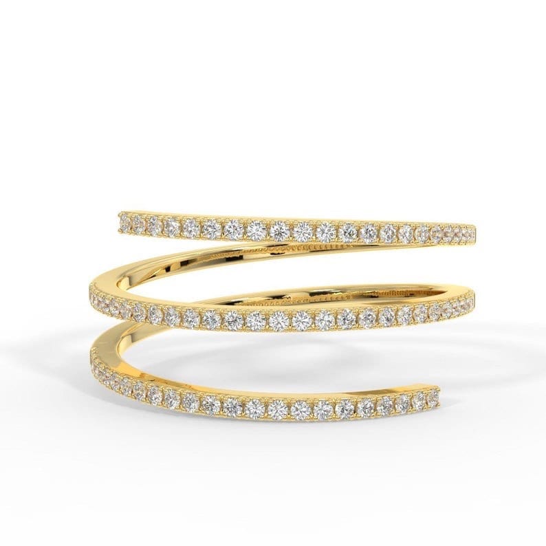 Diamond Spiral Ring, Pave Diamond Ring, Triple Wrap Ring, Diamond Wrap ...